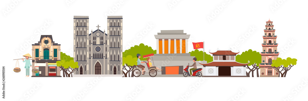 Stockvector Vietnam skyline colorful background. Famous Vietnamese ...