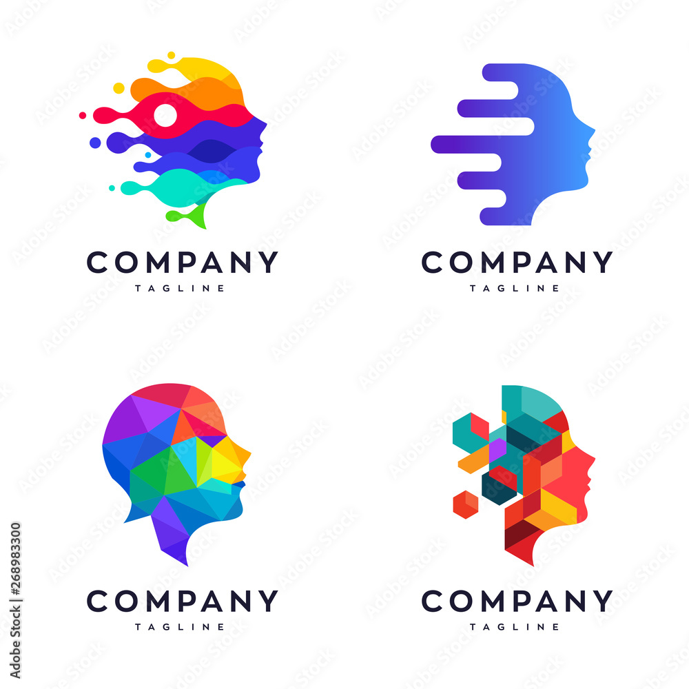 Modern face logo design template set, Abstract face logo set, colorful ...
