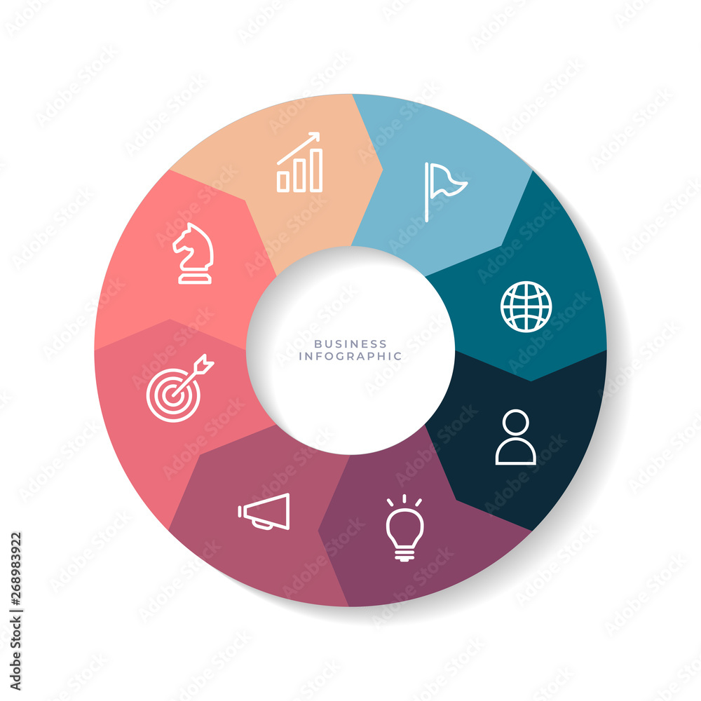 8 steps Circle chart with business icon, Circle infographic or Circular ...