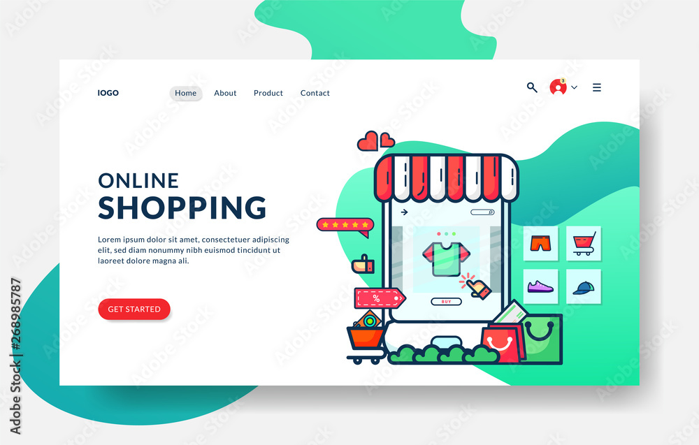 Landing page template of Online Shopping. Modern flat design concept of ...