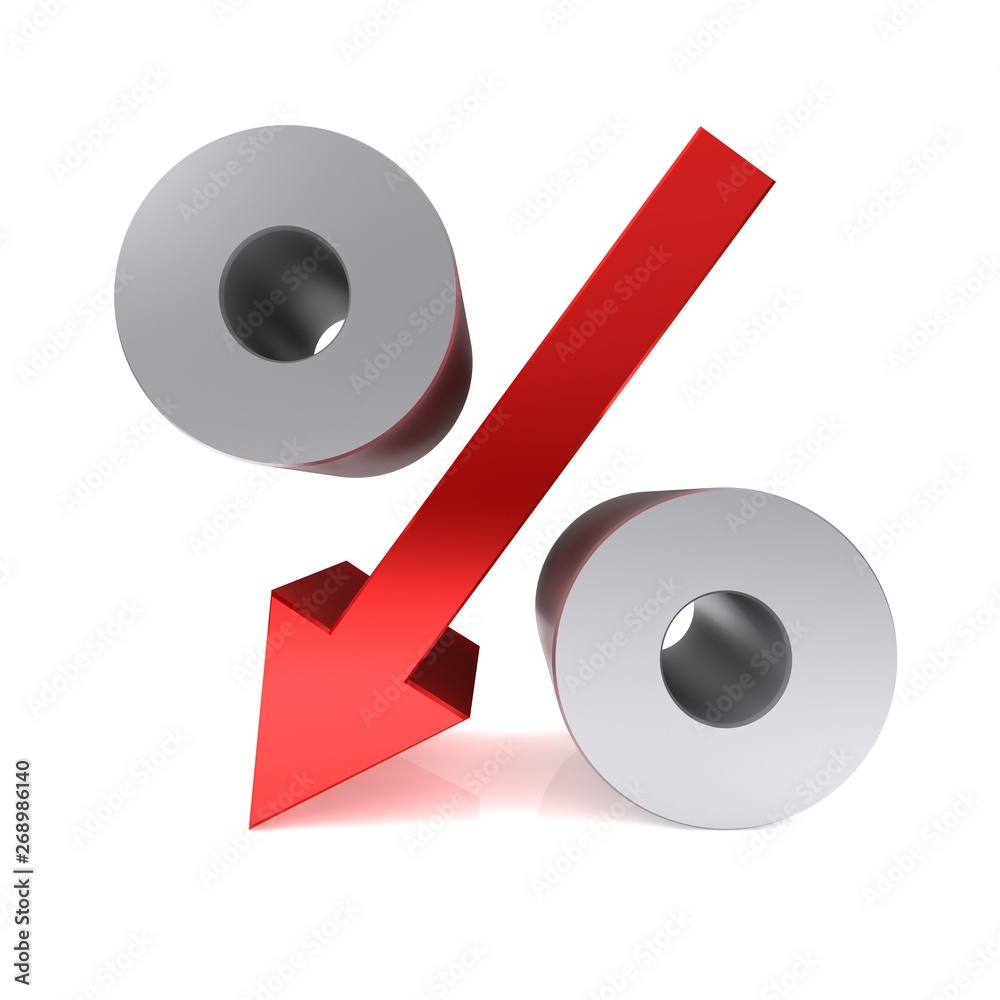 interest rate falling down arrow percent percentage sign symbol icon 3d ...