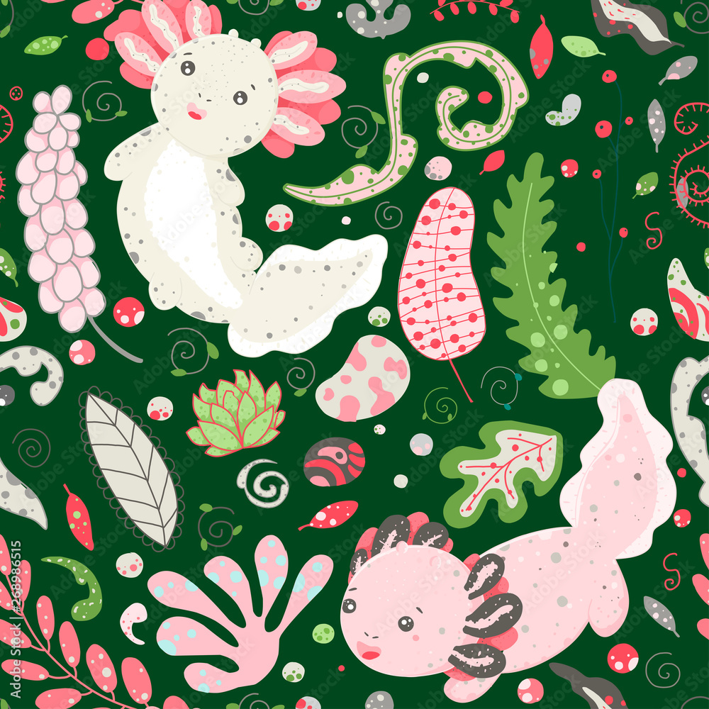 Cute Kawaii axolotl, baby amphibian drawing. Cute animal drawing, funny ...