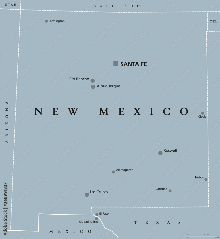 Vetor de New Mexico, political map, with capital Santa Fe, the largest ...