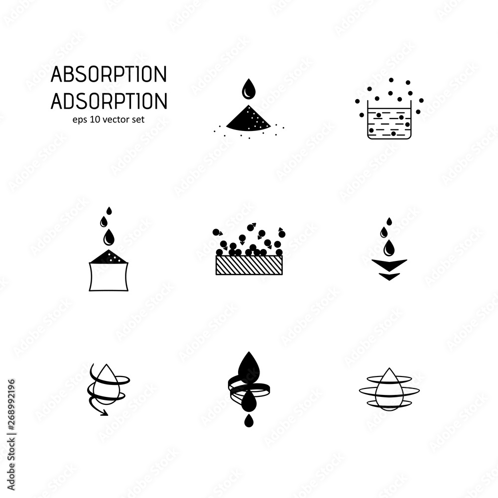 Absorption, adsorbation - vector icon set. Stock Vector | Adobe Stock