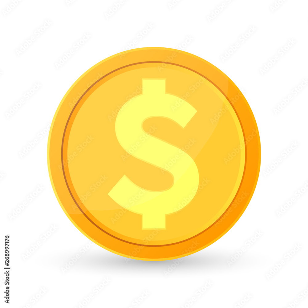 Cartoon gold coin icon, flat design template, game logo, app symbol ...