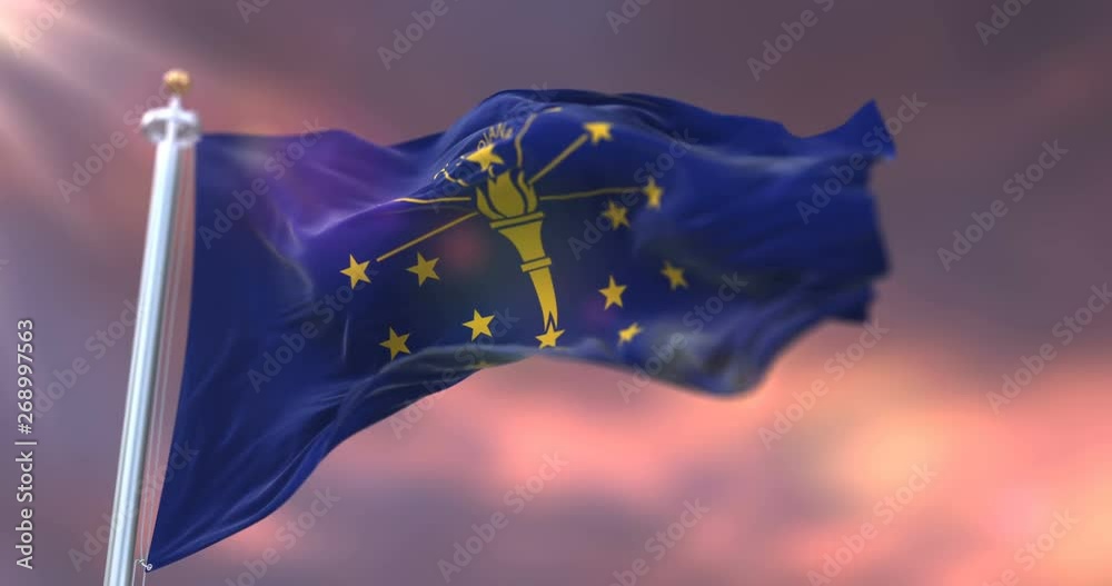 Flag of american state of Indiana at sunset, region of the United ...