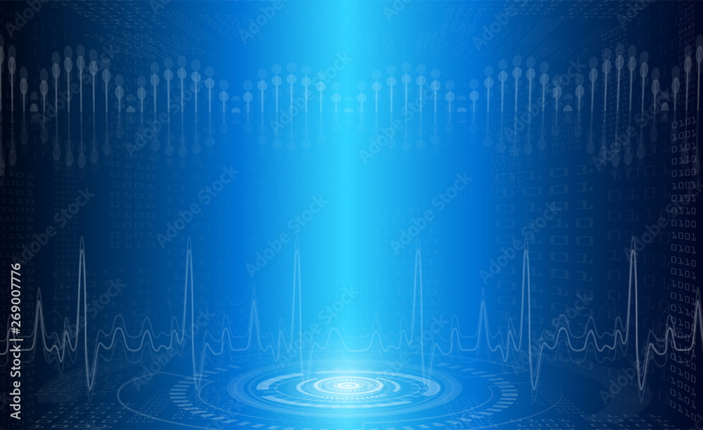 abstract background technology concept in blue light,brain and human ...