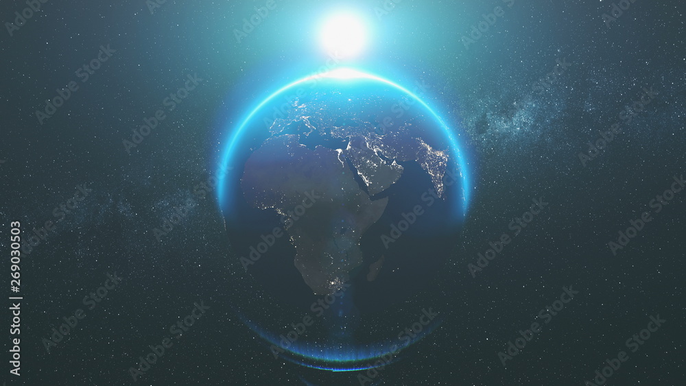 Earth Rotation Orbit Flare Sunlight Illumination. Milky Way Observation ...
