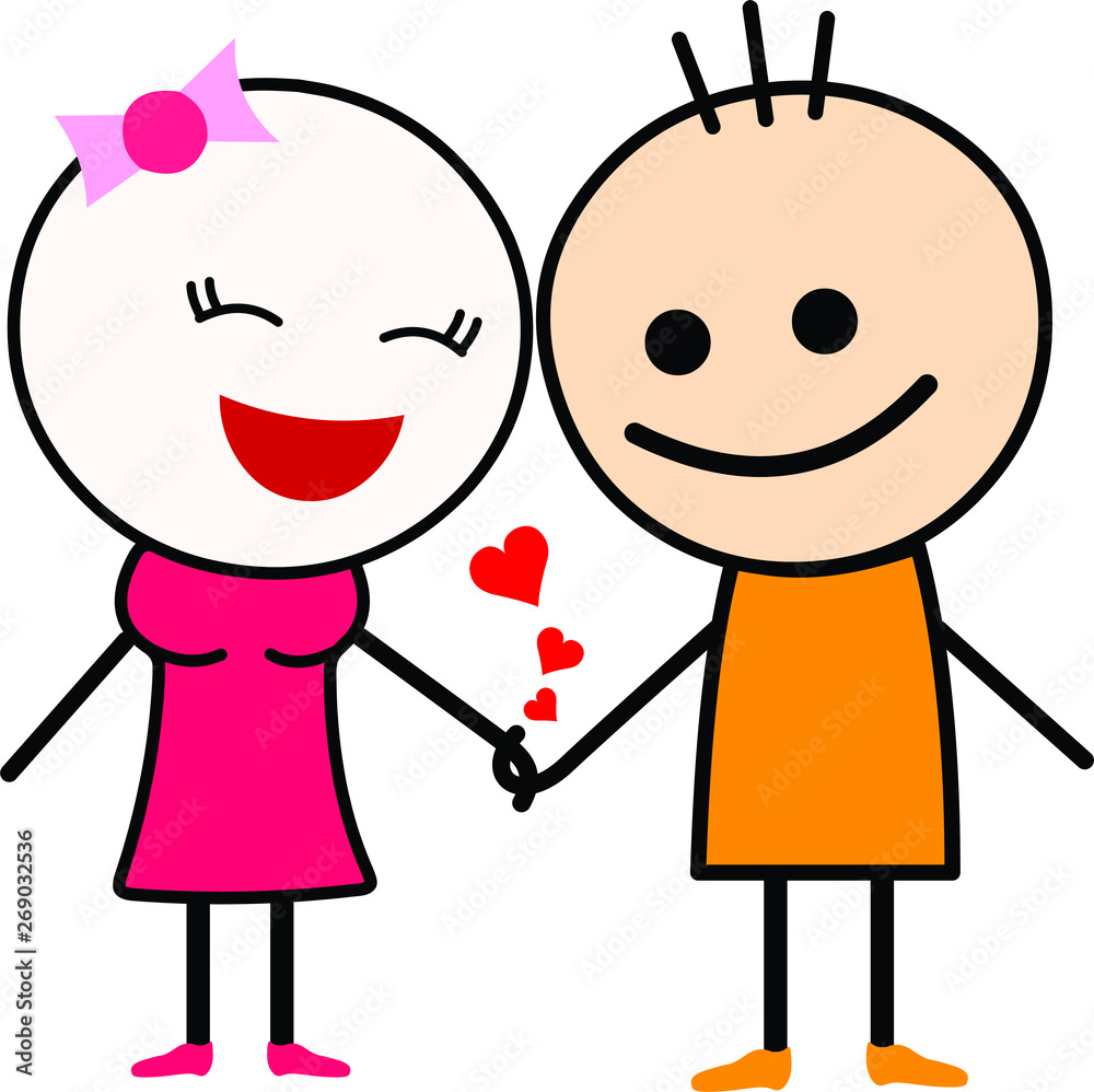 Cute Cartoon Couples Holding Hands