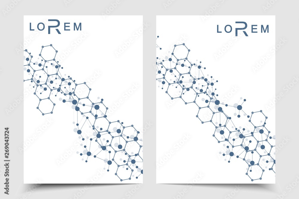 Scientific brochure design template. Vector flyer layout, Molecular ...