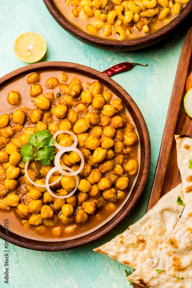 Chola / Chole or Choley Curry with Naan and rice Stock Photo | Adobe Stock