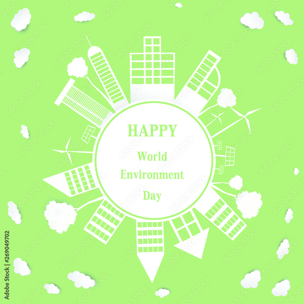 World environment day - Building paper art surround earth concept ...