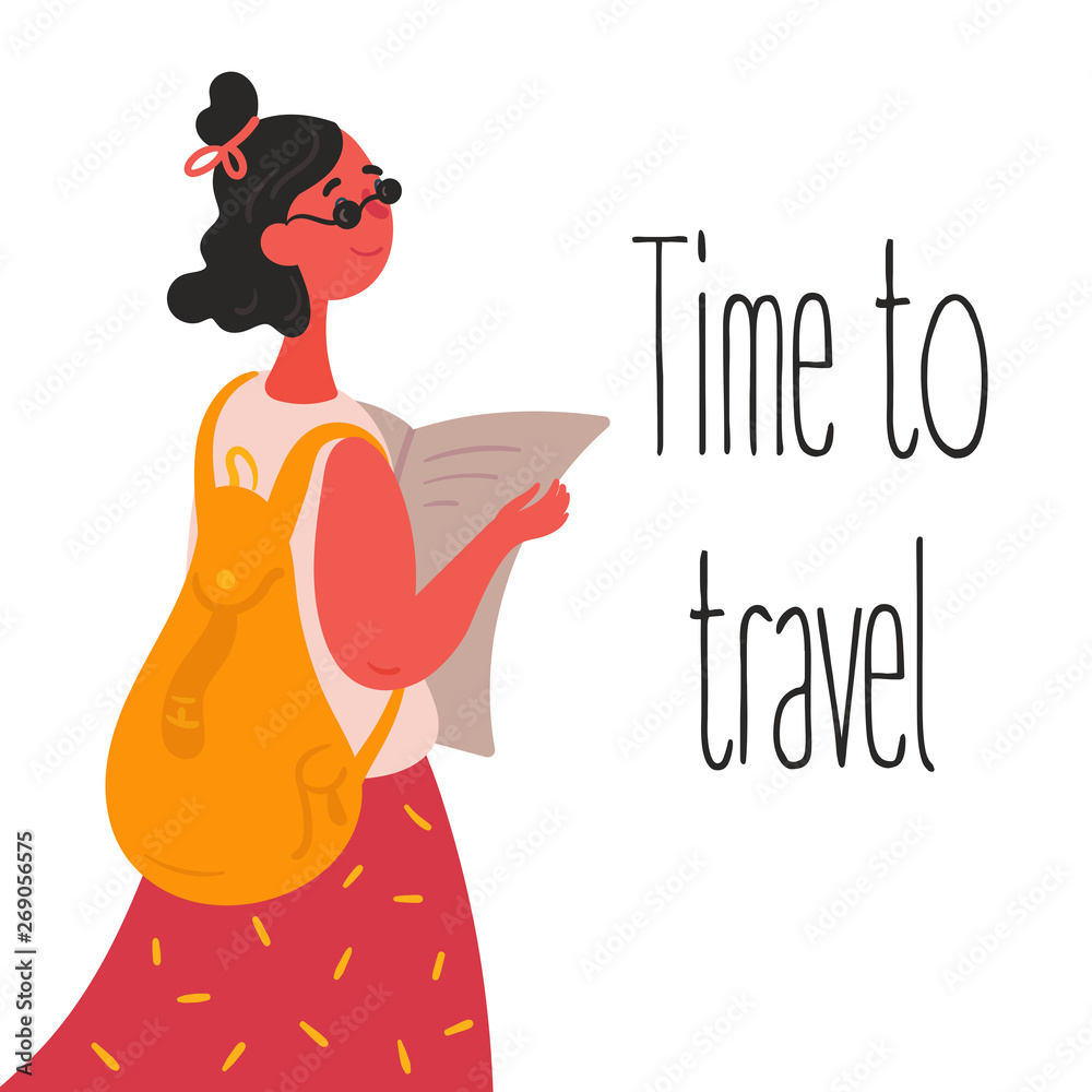 Time to travel. Tourist hipster girl with map. Young european looking ...