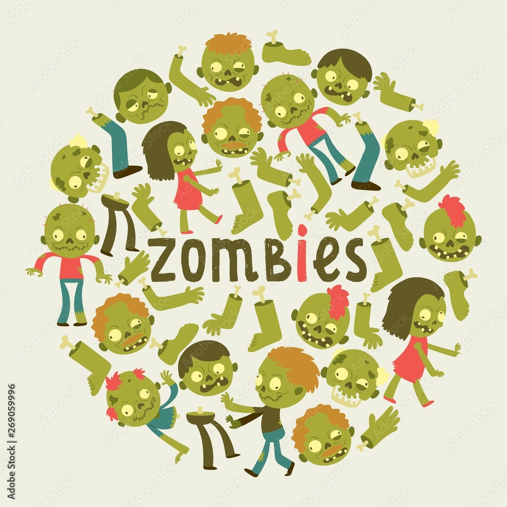 Cartoon zombie vector pattern halloween scary monster character ...