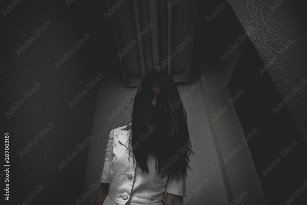 Portrait of asian woman make up ghost face with blood,Horror scene ...