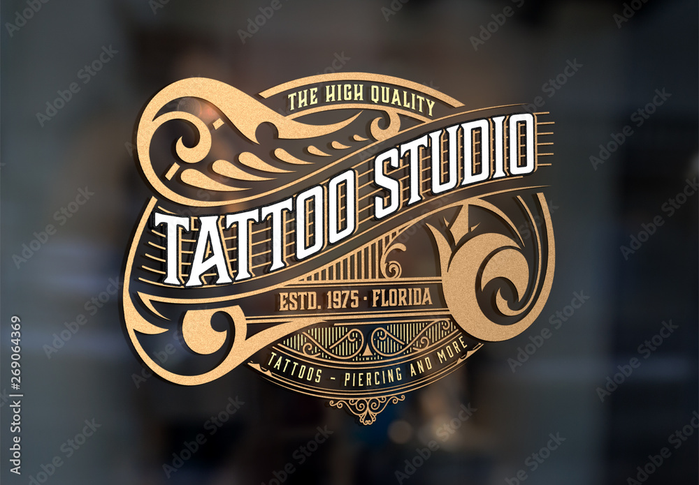 Vintage Tattoo Logo Layout with Gold Elements Stock Template | Adobe Stock