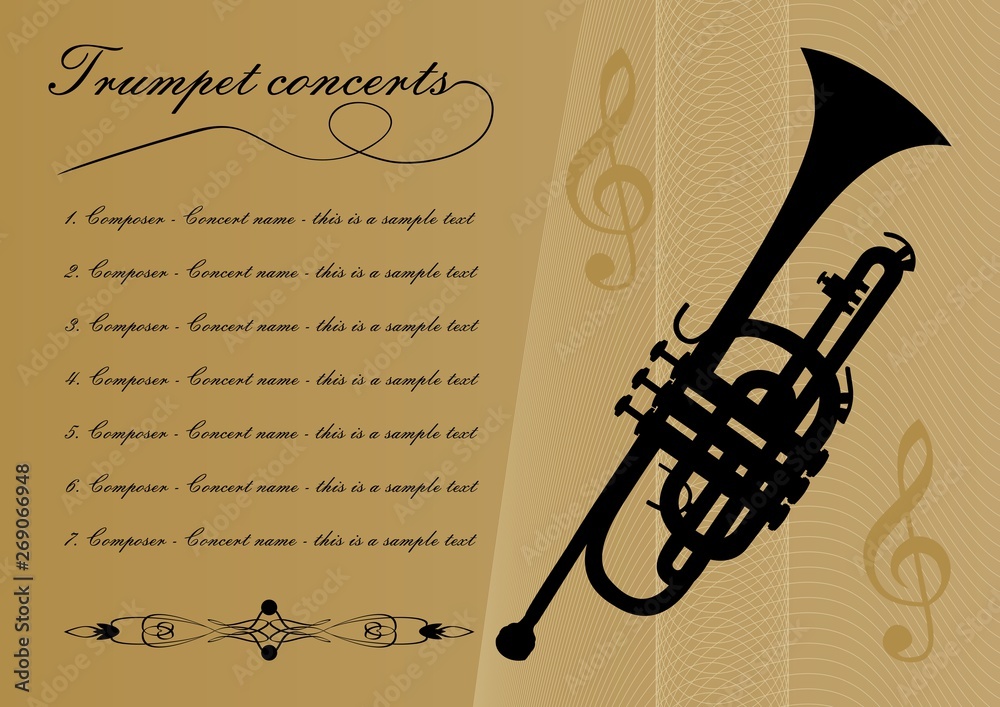 Trumpet concerts program template with black trumpet silhouette, sample ...