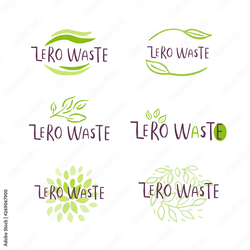 Hand drawn Zero waste logo or sign. Eco badge, tag for shopping, no ...