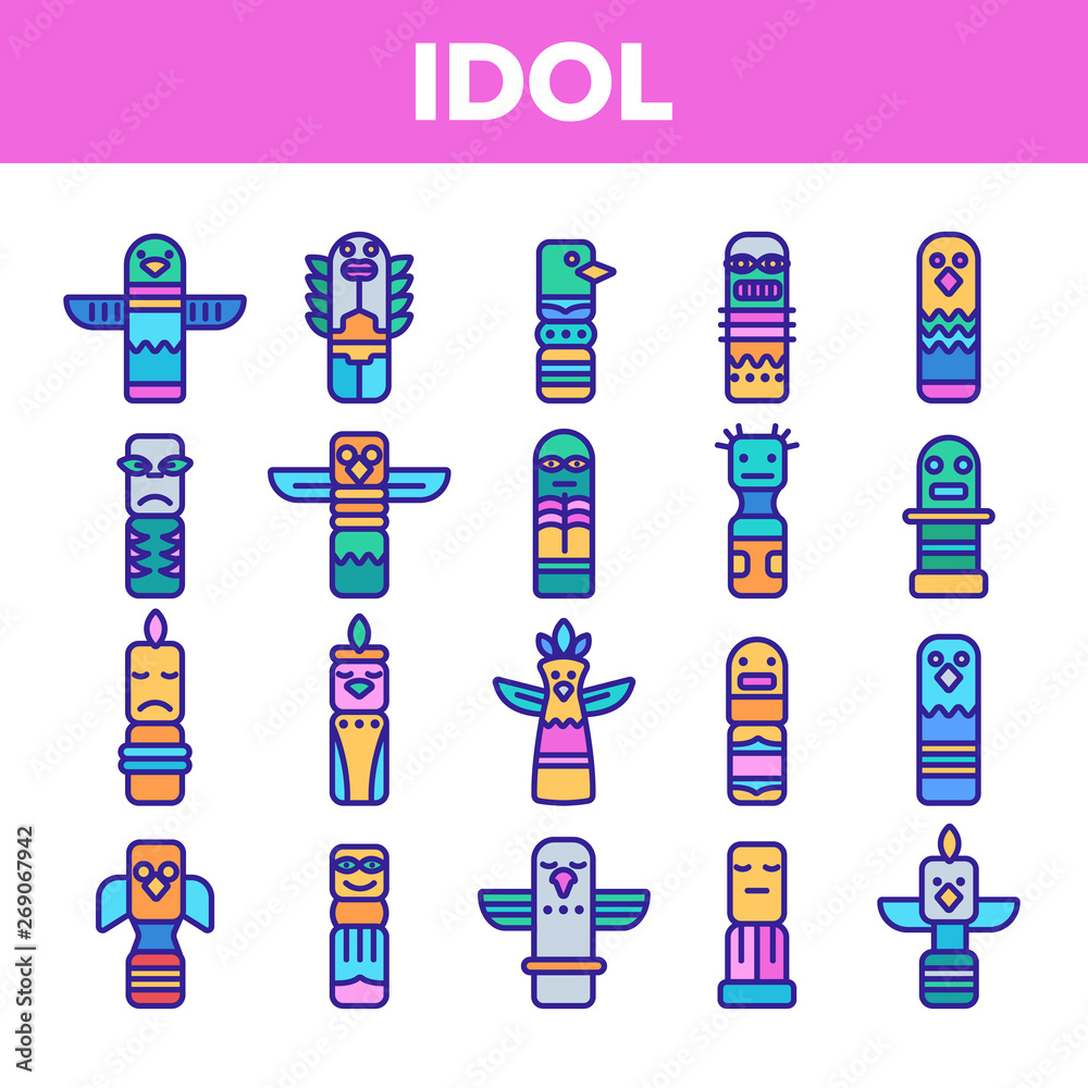 Tribal Ancient Idols Vector Linear Icons Set. Religious Idols. Ethnic ...