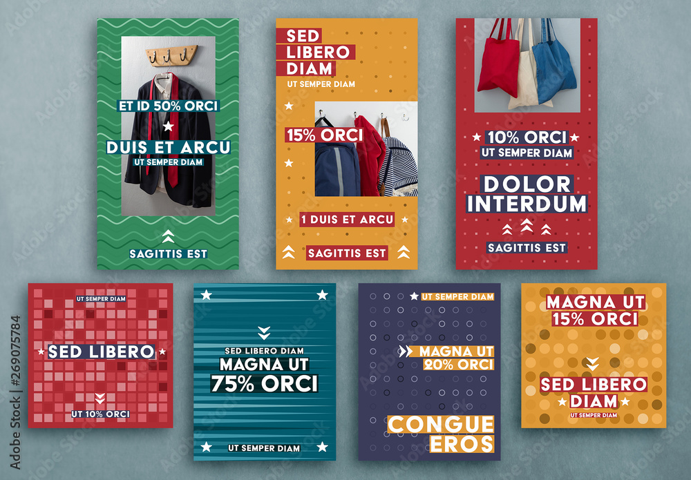 Social Media Post and Story Layouts with Geometric Patterns Stock ...