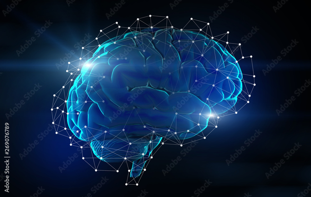 Brain of artificial intelligence with lines and dots Stock Illustration ...
