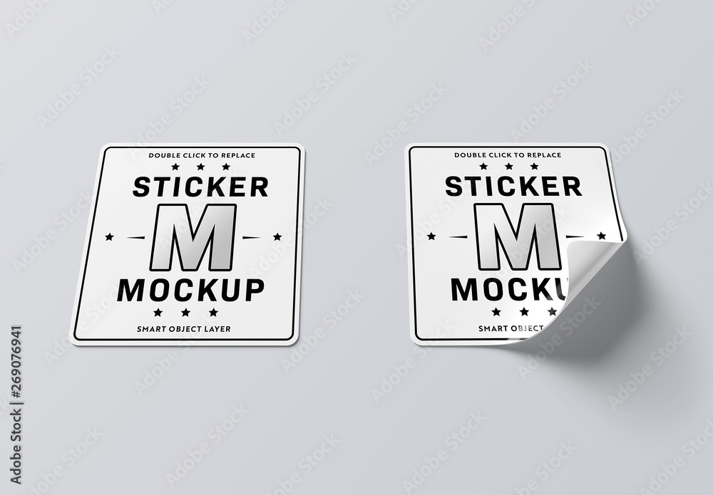 Isolated Square Stickers with Rounded Corners Mockup Stock Template ...