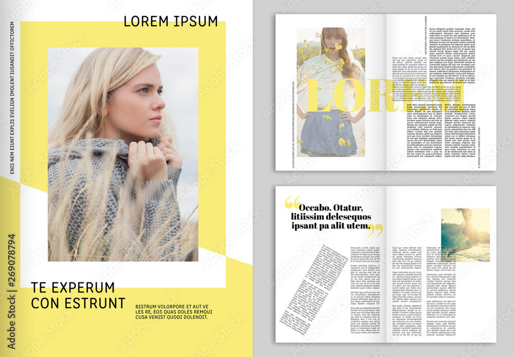 Magazine Layout with Yellow Accents Stock Template | Adobe Stock