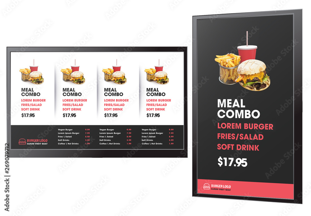 Digital Screen Menu Layout with Red and Black Accents Stock Template ...