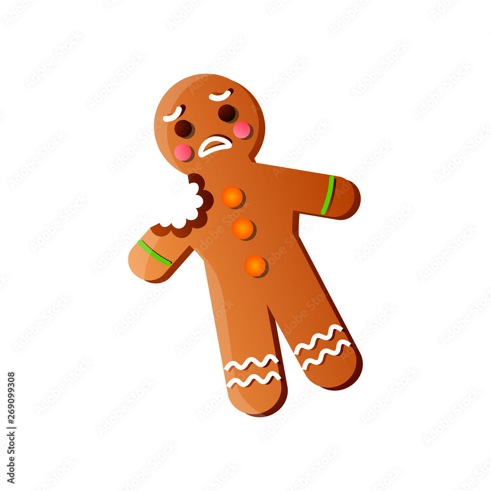 Cute sad gingerbread man with bite hand part Stock Vector | Adobe Stock
