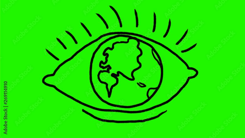 2d Animation motion graphics drawing of an eye blinking with earth or ...