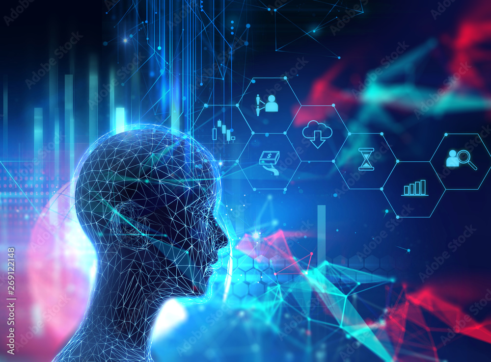 silhouette of virtual human on digital world map 3dillustration Stock ...