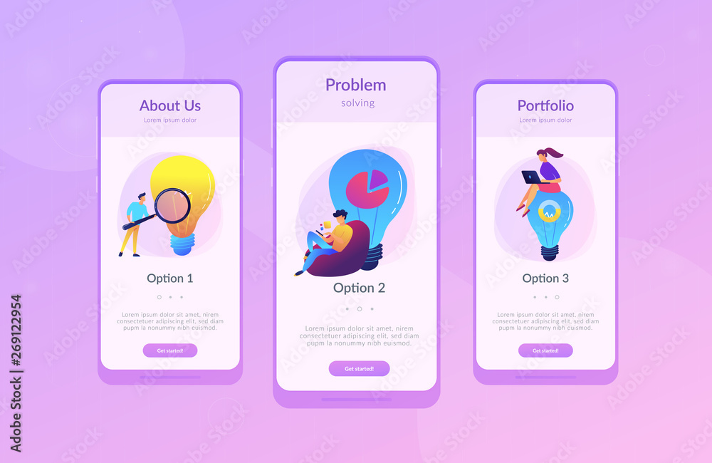 Big lightbulbs and business team working on solution. Business solution ...