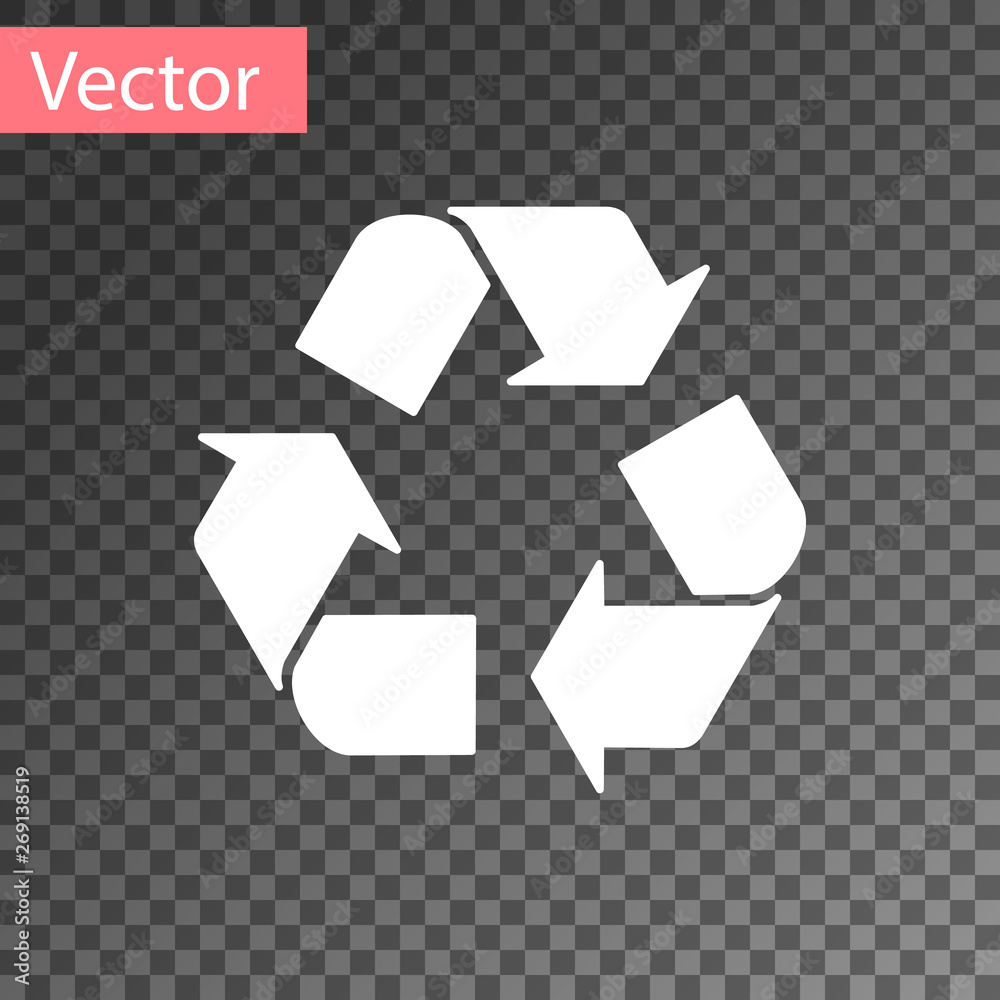White Recycle symbol icon isolated on transparent background. Circular ...