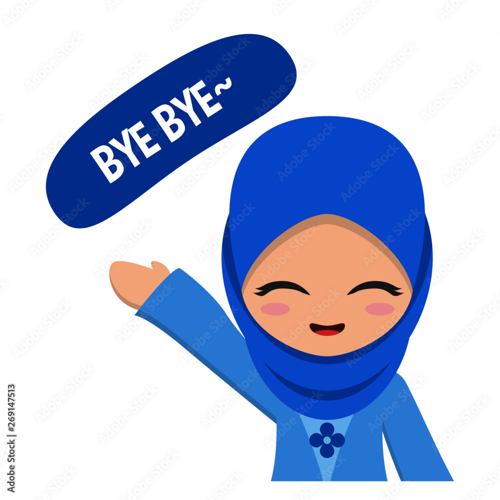 Cute blue muslim hijab veil girl saying goodbye Stock Vector | Adobe Stock