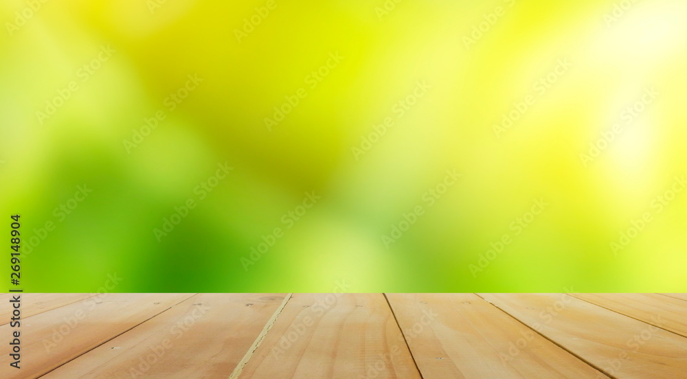 Wooden table background And Green nature background montage design for ...