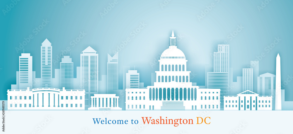Washington DC, Landmarks Skyline Background, Paper Cutting Style Stock ...