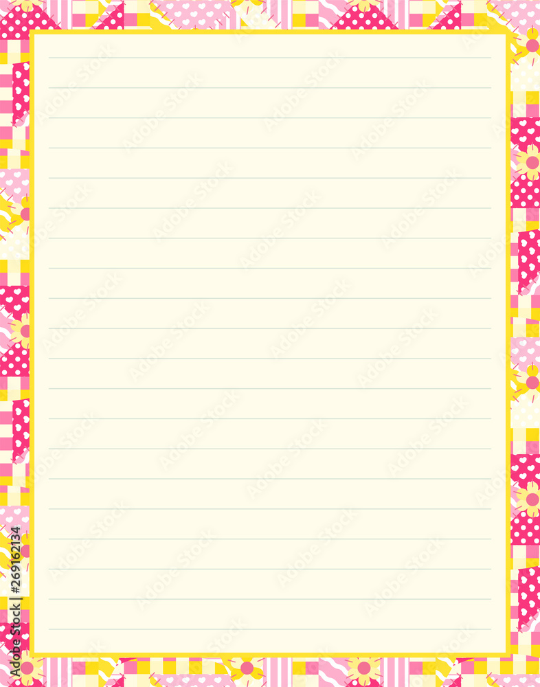 Vector printing paper note, optimal A4 size. Kawaii paper blank for ...