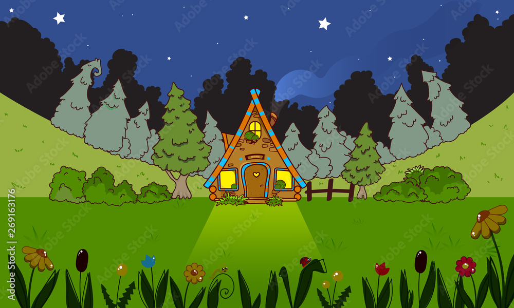 Cute Cartoon House Night