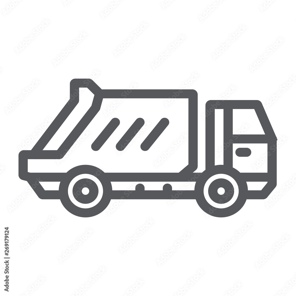 Garbage truck line icon, transportation and auto, waste lorry sign ...