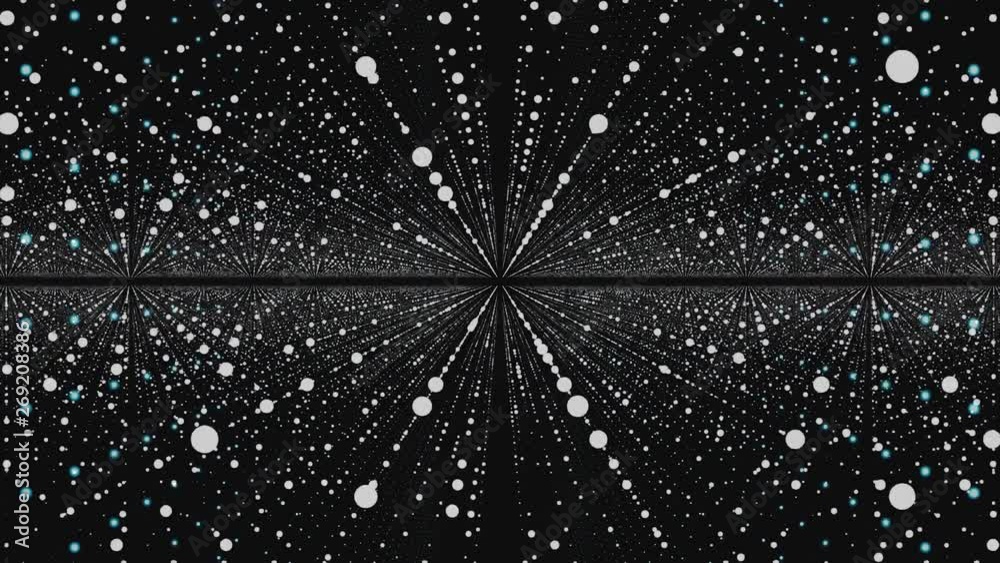 3D white small particles in many mooving lines on black background ...
