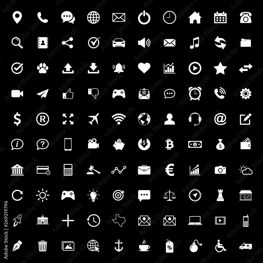100 Icons For Web, web icons set vector. Social media icons vector ...