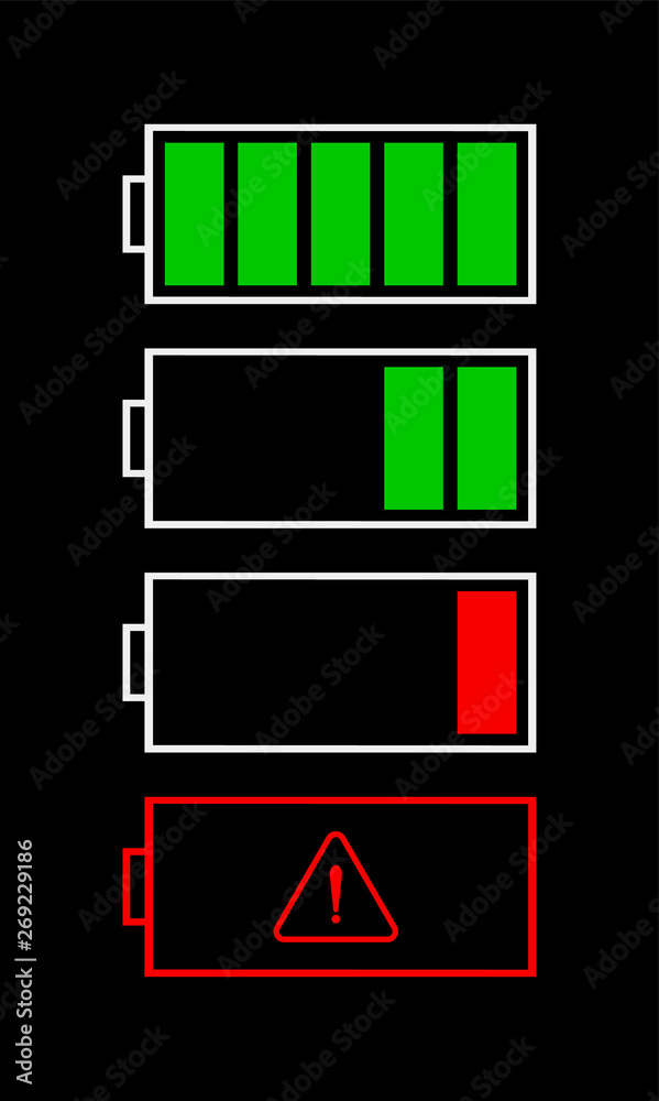 Colored modern icons of battery level indicator. Vector icons for ...