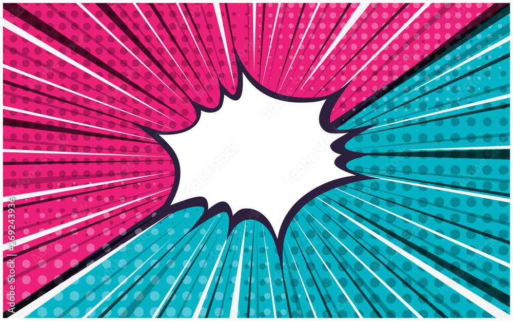 Bright pink and blue exploding striped versus retro comic background ...
