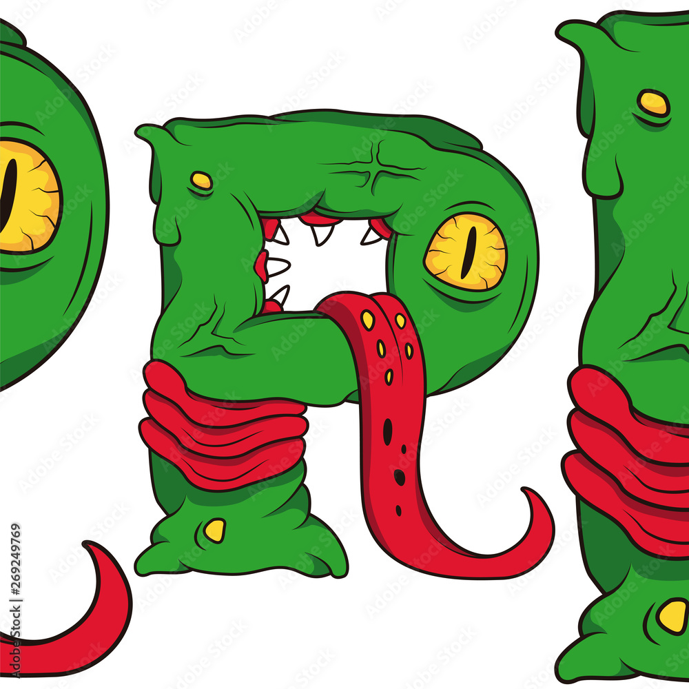 letter with tongue and yellow eye. Cool Monster Alphabet Stock Vector ...