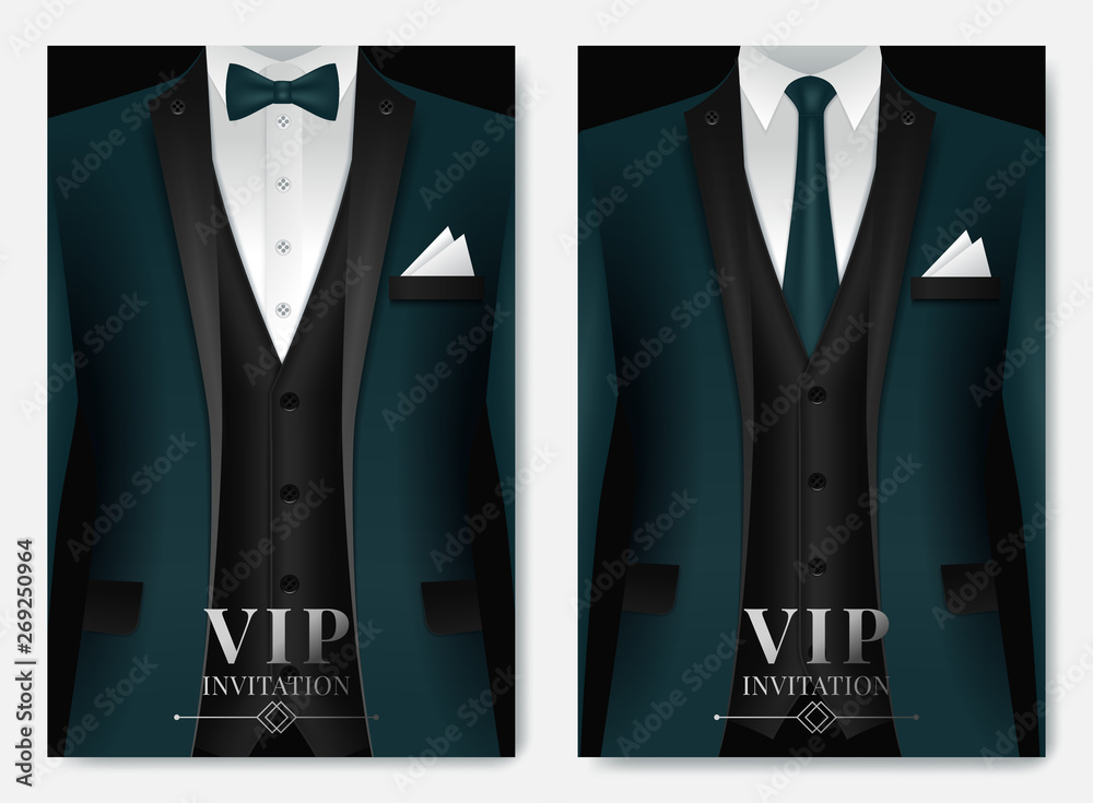 Set of business card templates with suit and tuxedo and place for text ...
