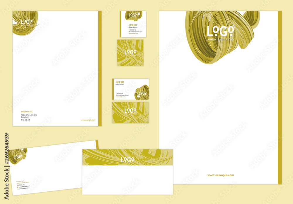 Stationery Layout with Gold Paint Textured Accents Stock Template ...