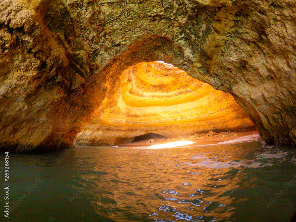 Cave on Praia de Benagil, Algarve Portugal. Rock formations and Caves ...