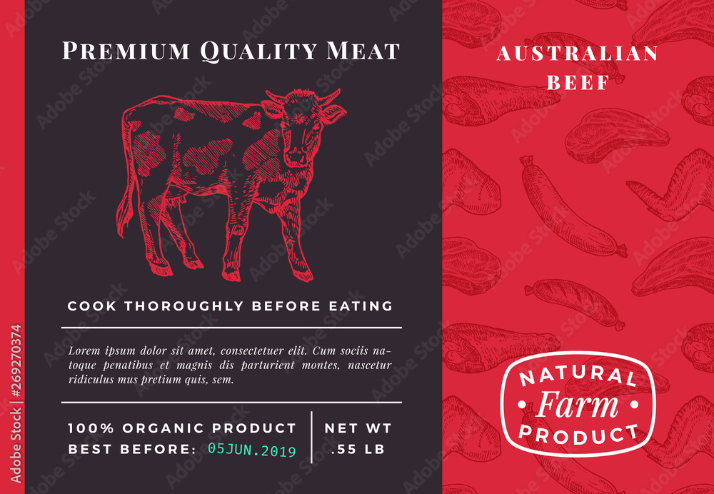 Premium Quality Meat Abstract Vector Beef Packaging Design or Label ...