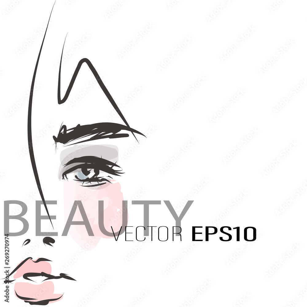 Beautiful Woman Face Hand Drawn Illustration Beauty Industry Make Up