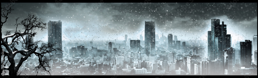 Nuclear winter, apocalyptic landscape, digital art Stock Illustration ...